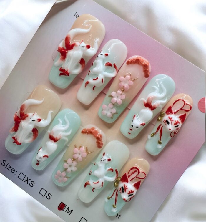 Hand Sculpted Nine Tailed Fox Coffin Nails – clayrare.com